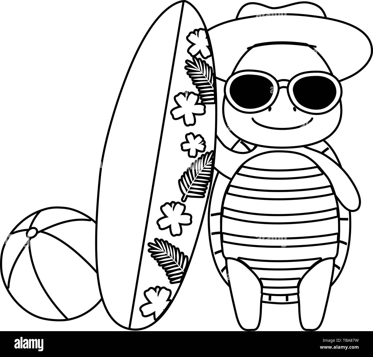 cute animal turtle enjoying summer time vacations holidays cartoon ...