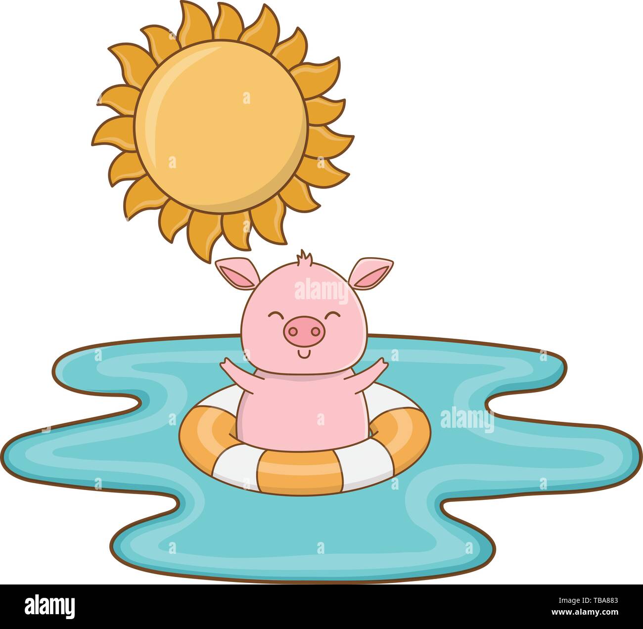 cute animal pig enjoying vacations and summer time, travel and relax ...