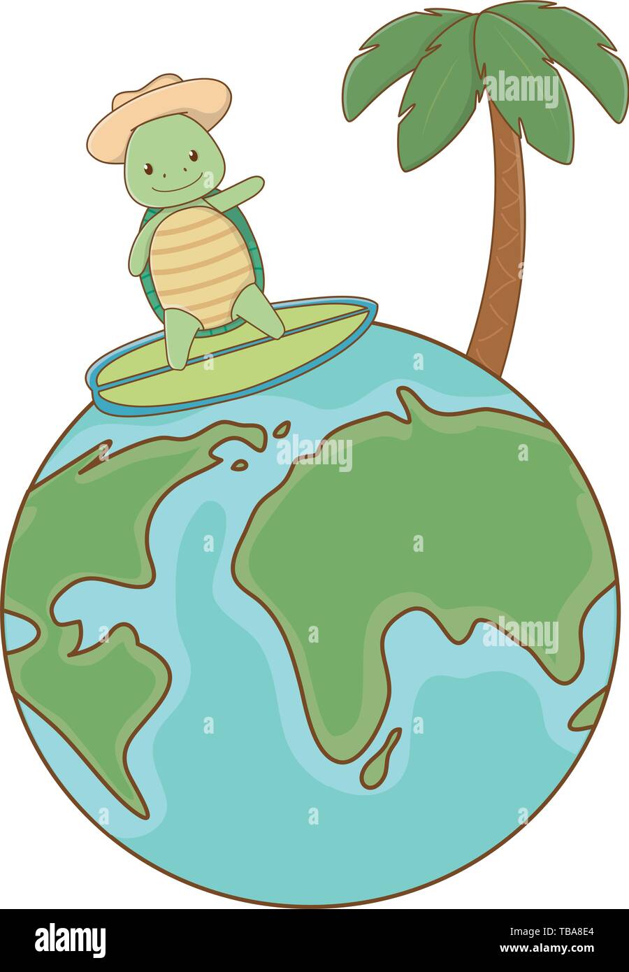 cute animal turtle enjoying summer time vacations holidays cartoon ...