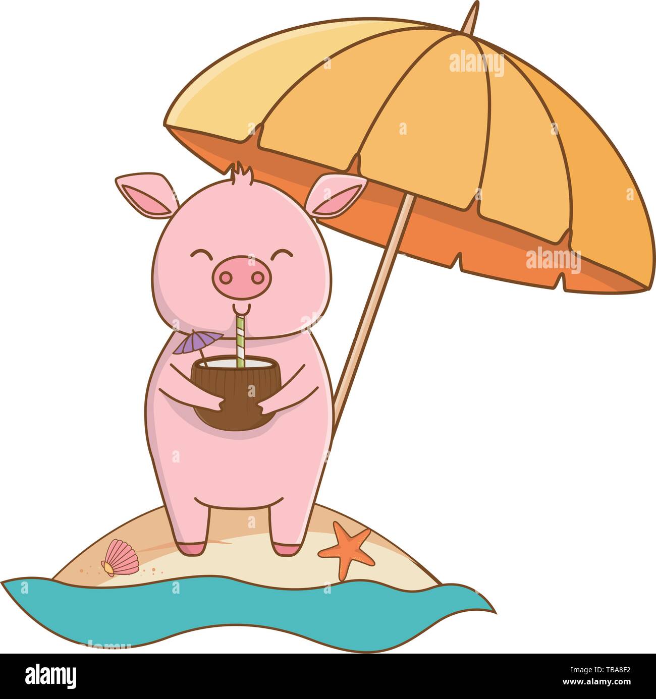 cute animal pig enjoying vacations and summer time, travel and relax ...