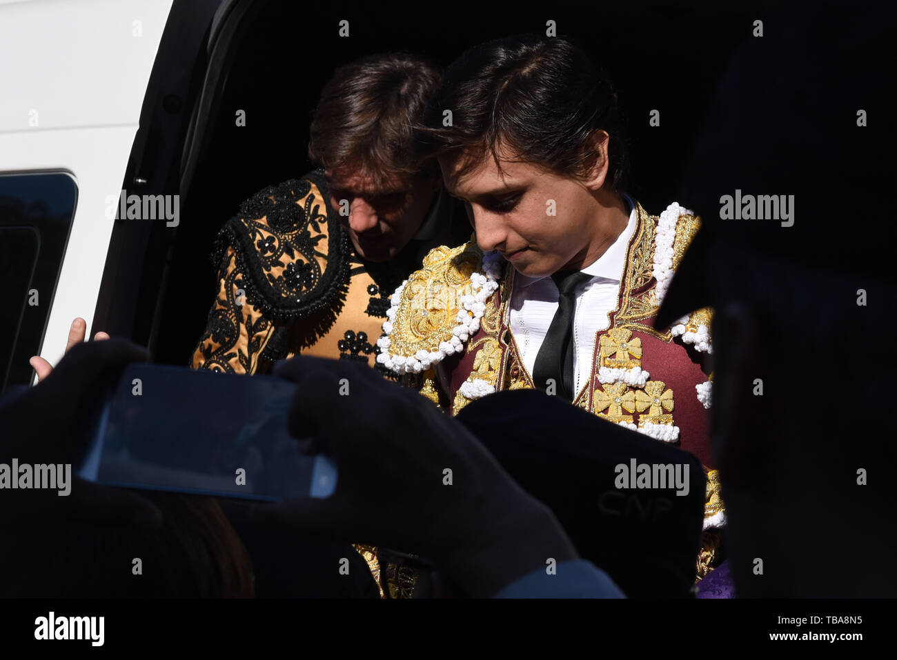 Peruvian matador Andres Roca Rey (R) is seen arriving at Las Ventas ...