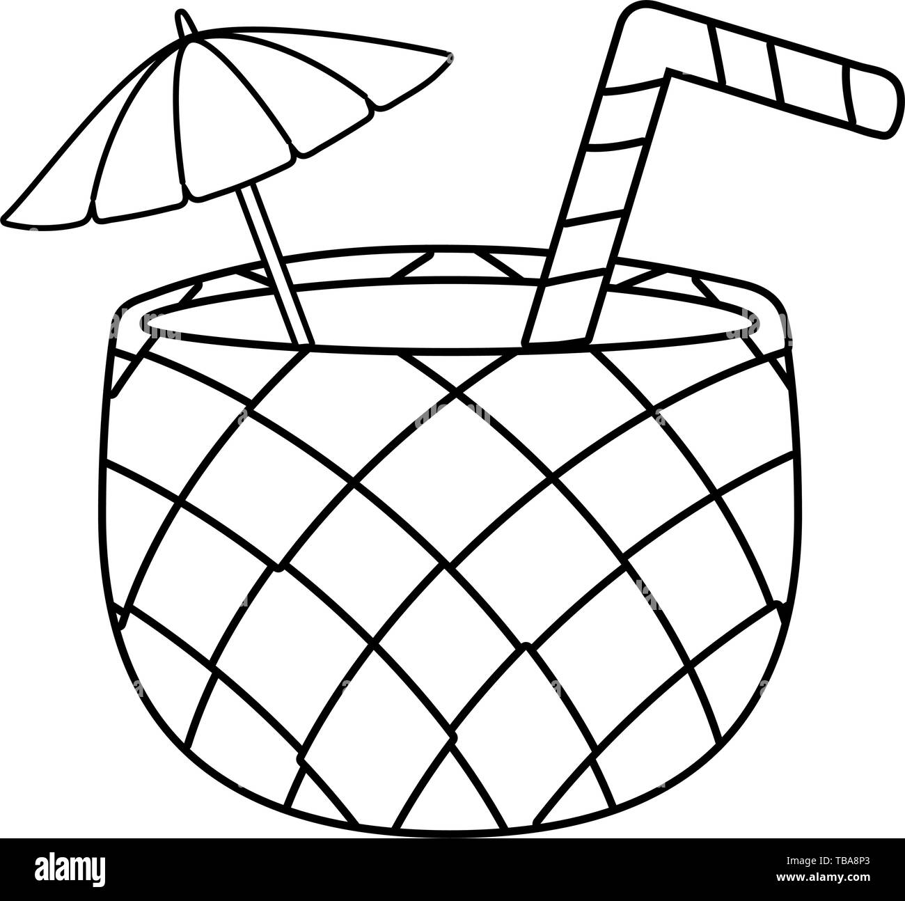 pina colada with straw and purple umbrella cartoon isolated flat icon ...