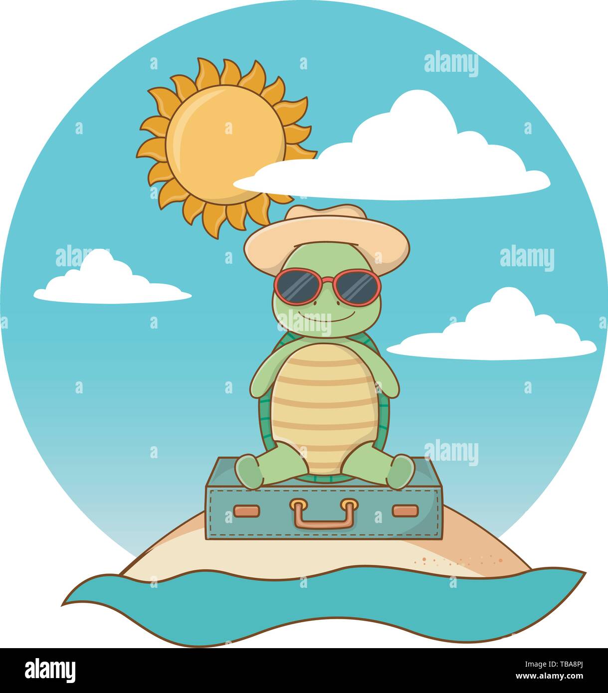 cute animal turtle enjoying summer time vacations holidays cartoon ...