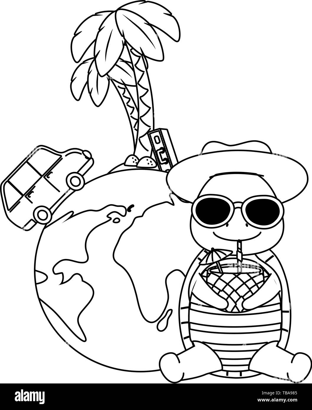 cute animal turtle enjoying summer time vacations holidays cartoon ...