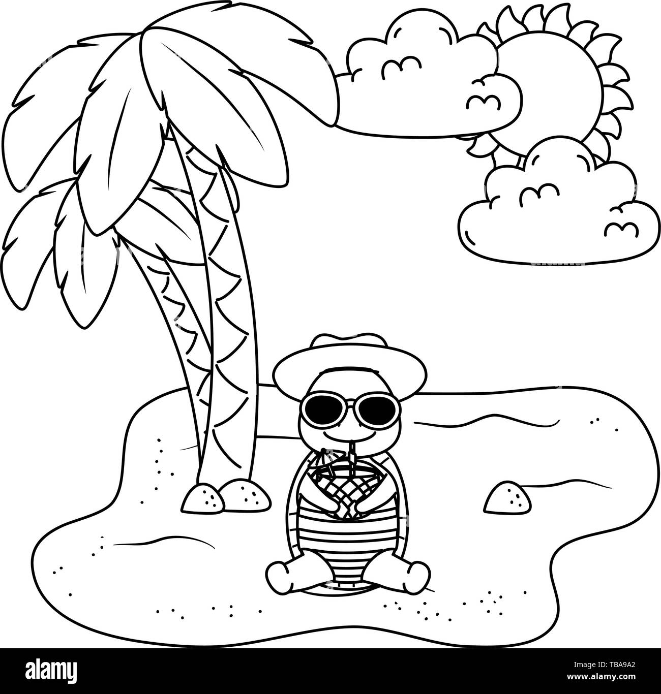 cute animal turtle enjoying summer time vacations holidays cartoon ...