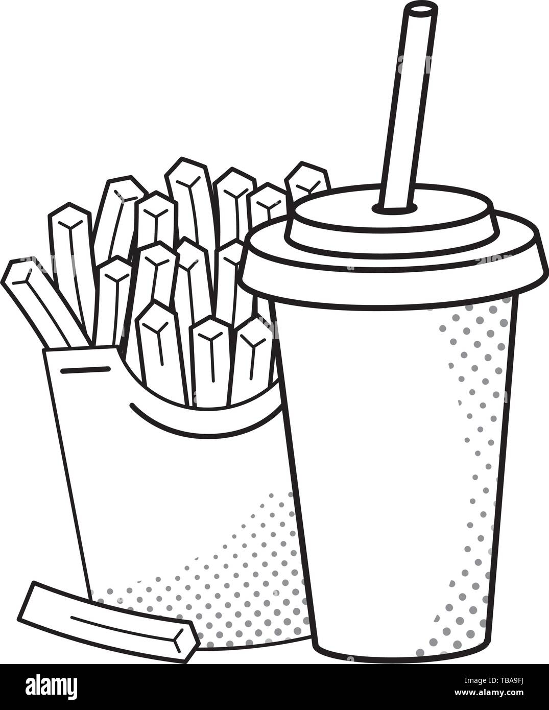 french fries with soda paper cup and straw black and white vector ...