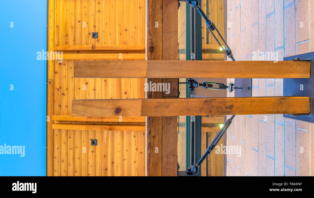 frame Panorama frame View from underneath the flat roof of a building ...