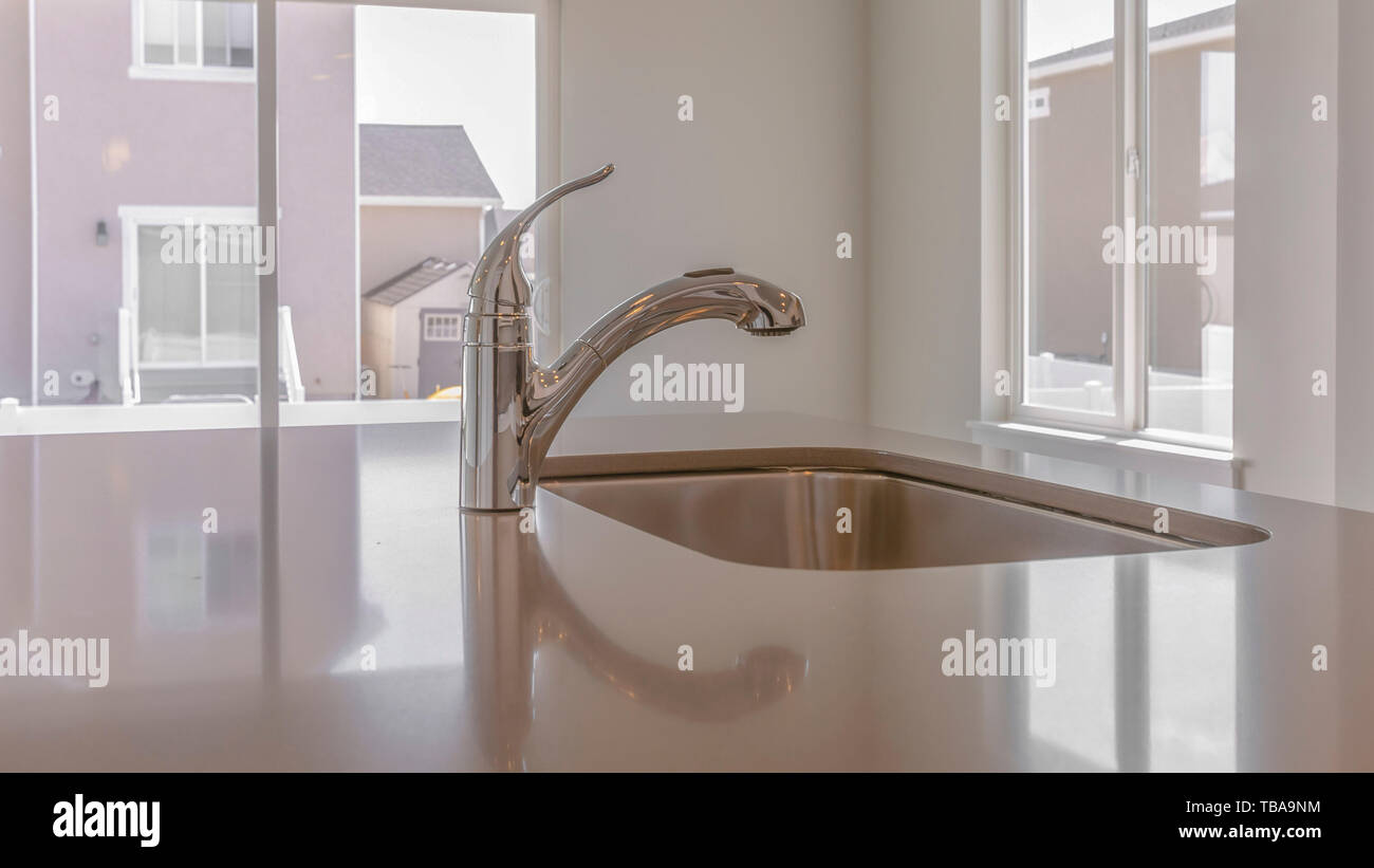 frame Panorama frame Interior of a kitchen with sink and faucet on the ...
