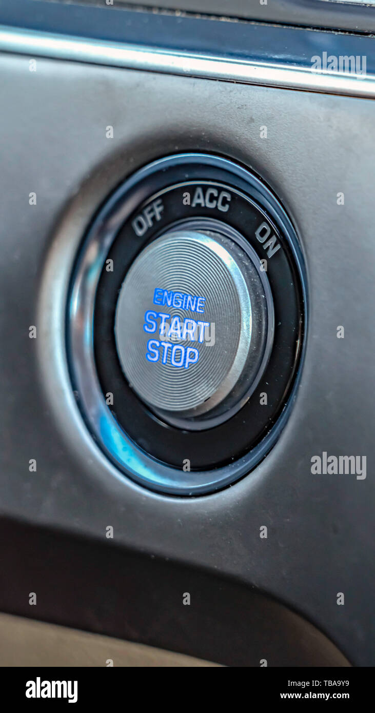frame Vertical frame Close up view of an engine push start and stop ...