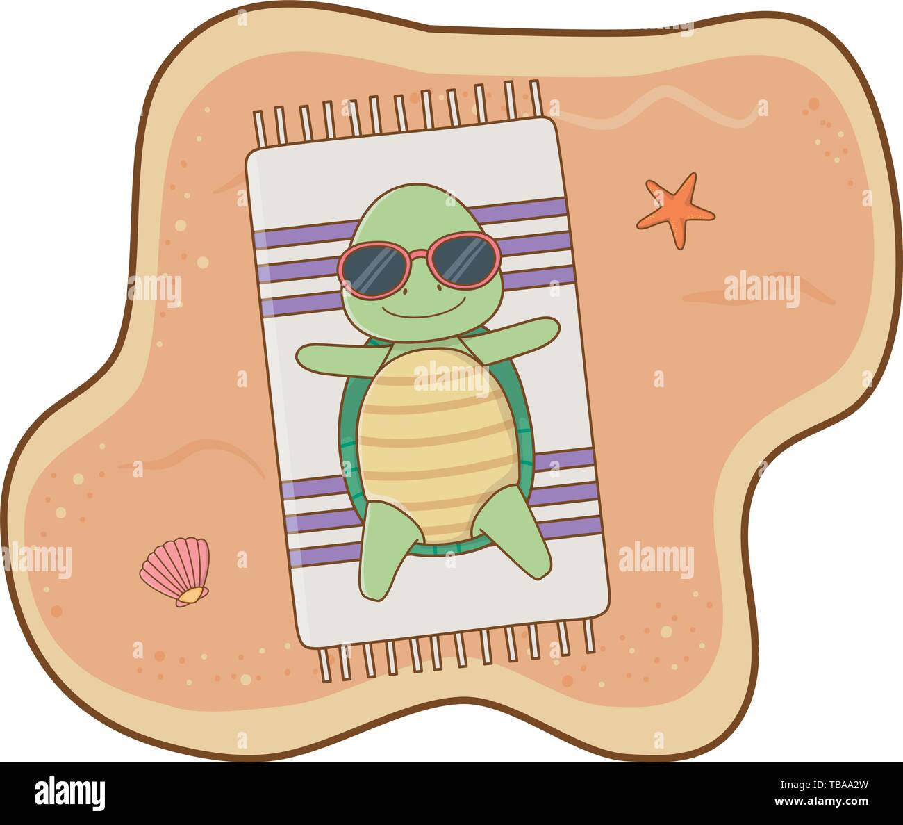 cute animal turtle enjoying summer time vacations holidays cartoon ...