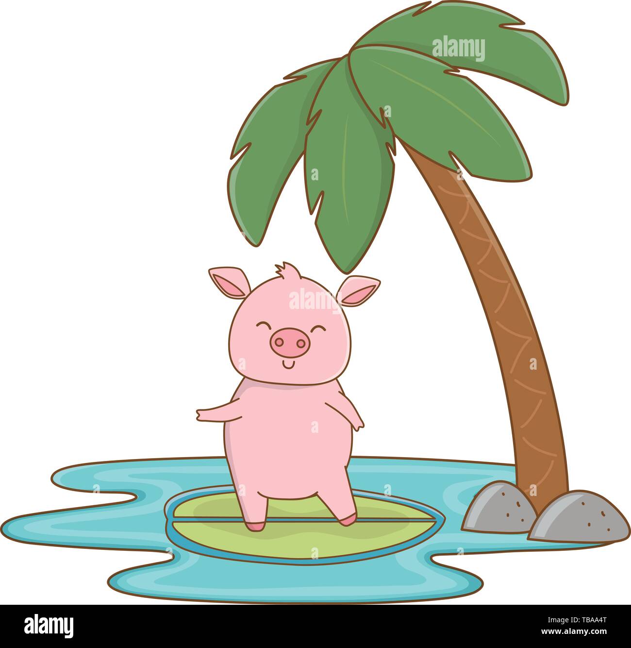 cute animal pig enjoying vacations and summer time, travel and relax ...