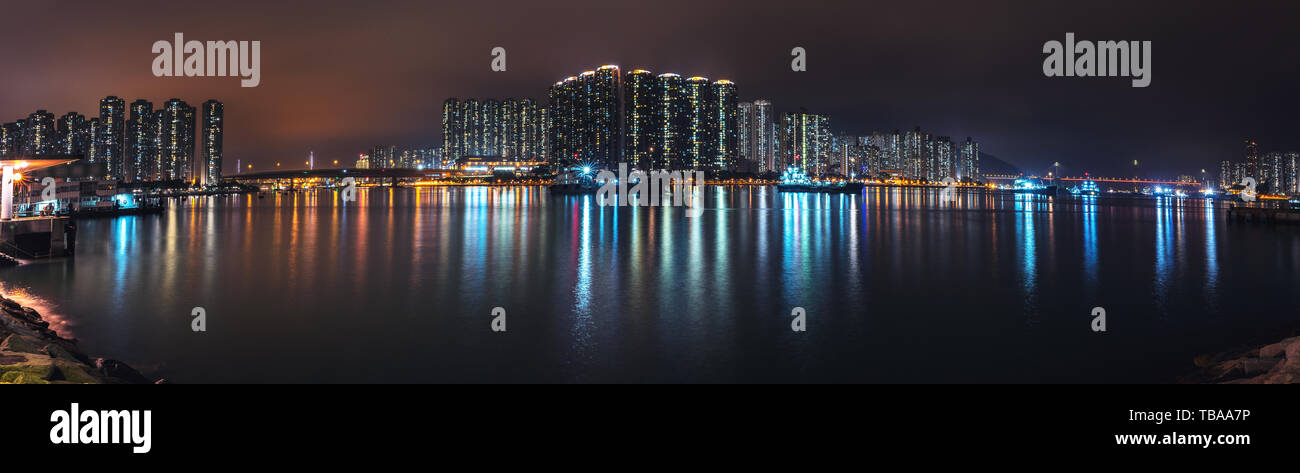 Hong Kong skyscraper panorama from across Victoria Harbor Stock Photo ...