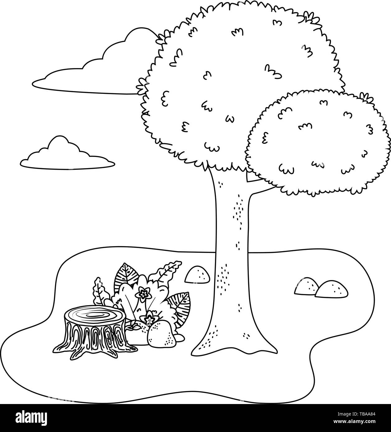 nature outdoor tree environment over grass floor cartoon vector ...