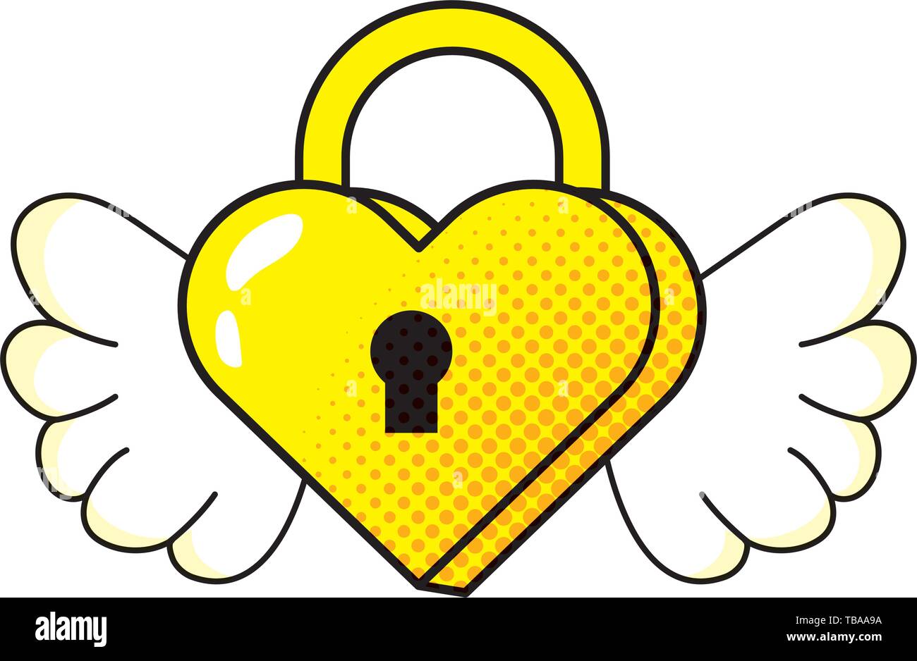 heart shaped padlock with wings icon cartoon vector illustration ...
