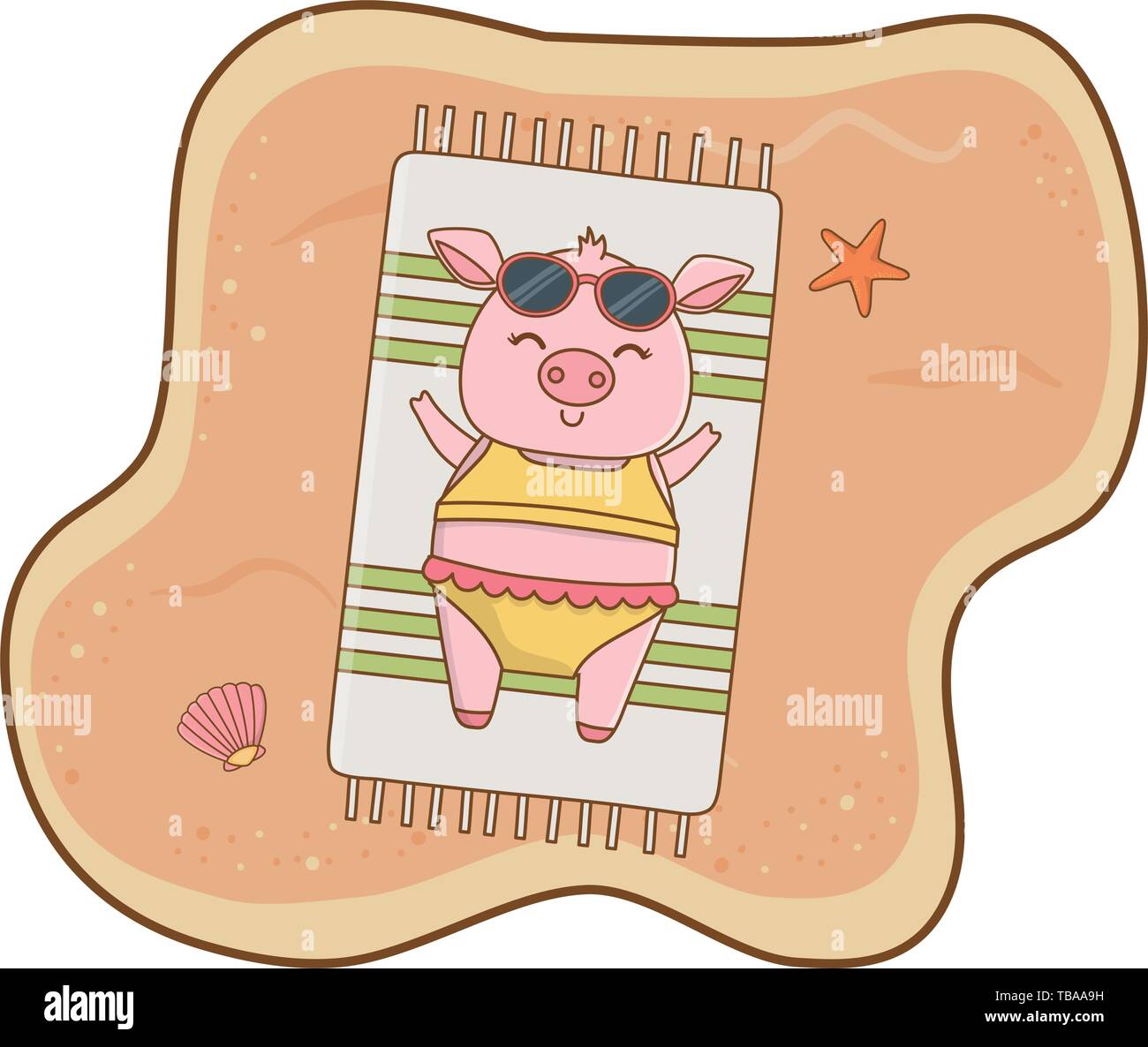cute animal pig enjoying vacations and summer time, travel and relax ...