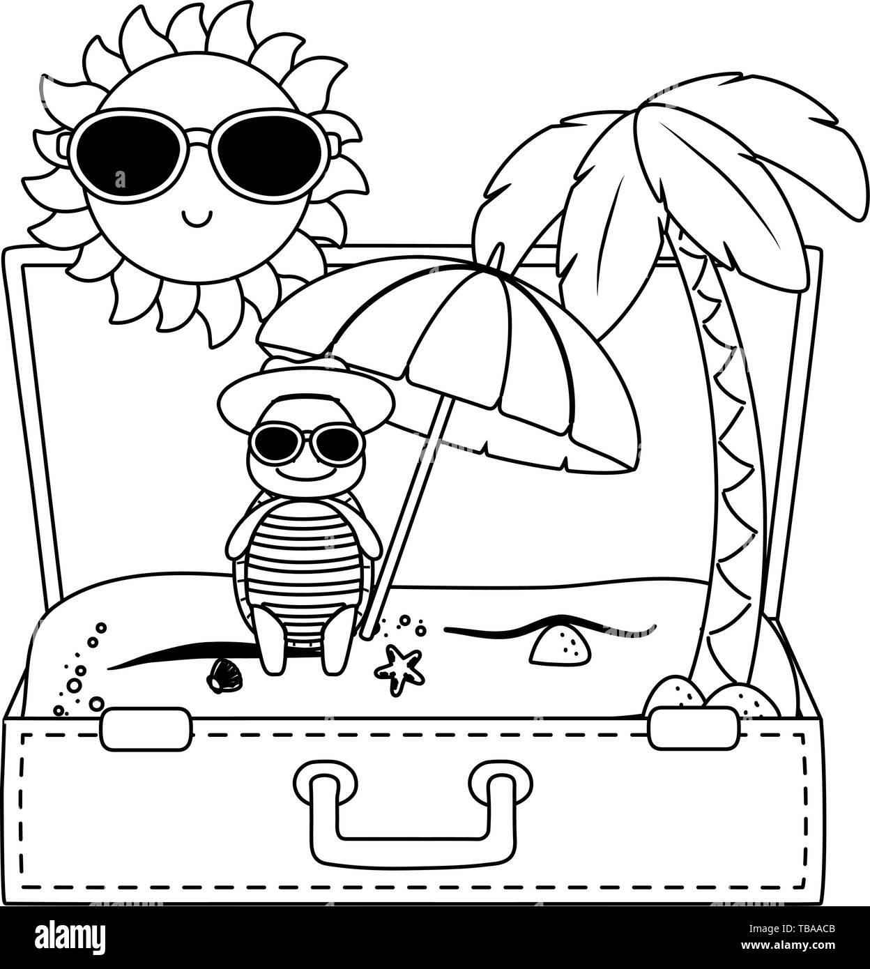 cute animal turtle enjoying summer time vacations holidays cartoon ...