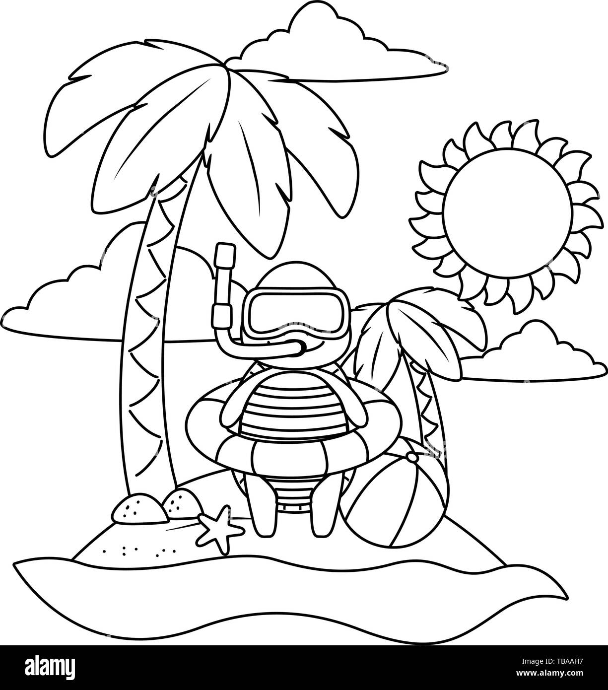 cute animal turtle enjoying summer time vacations holidays cartoon ...