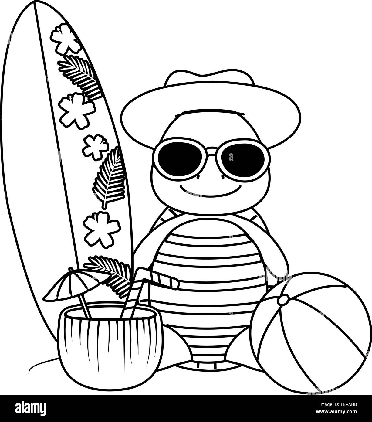 cute animal turtle enjoying summer time vacations holidays cartoon ...