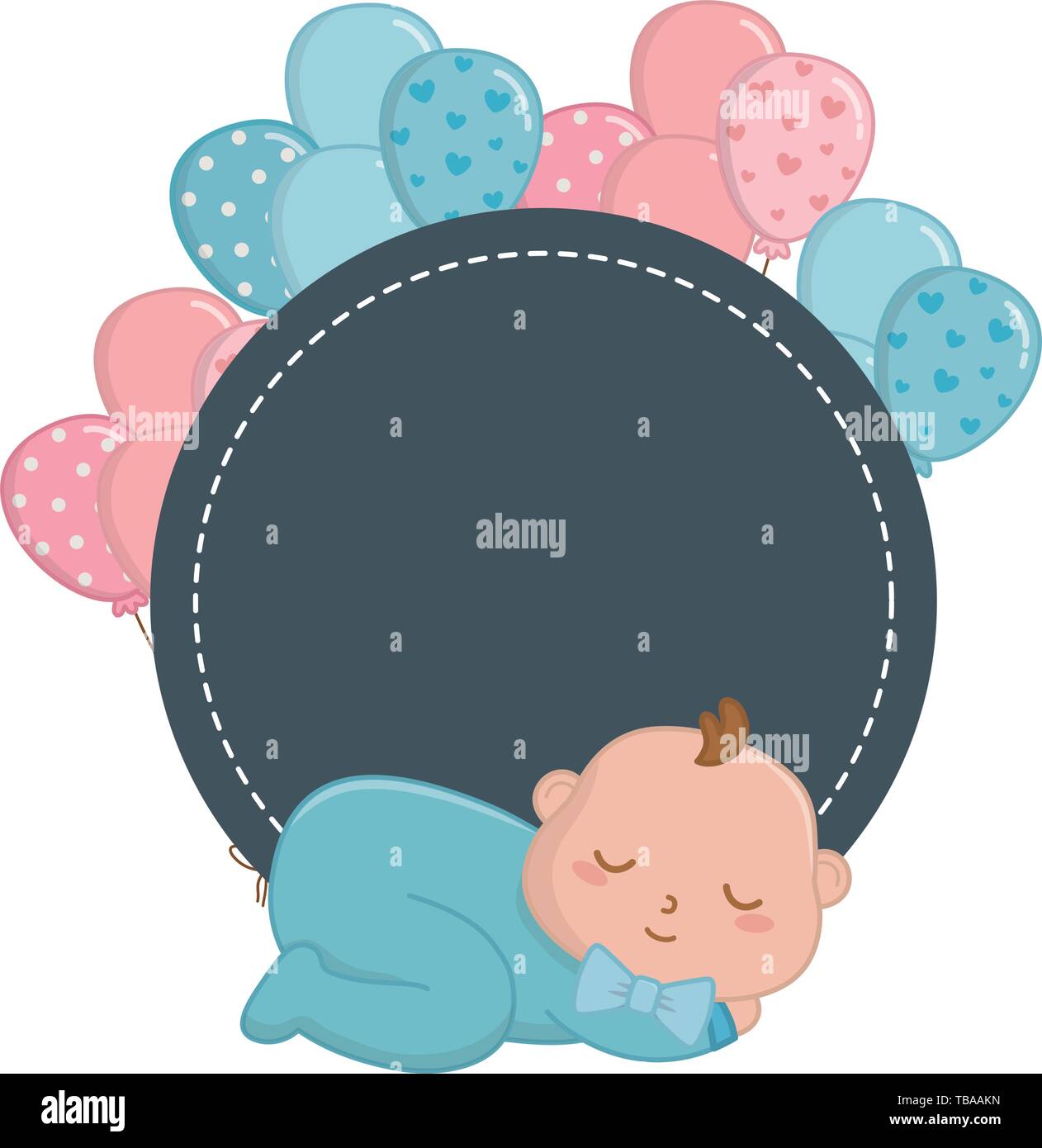 round frame with baby sleeping and with balloons vector illustration ...