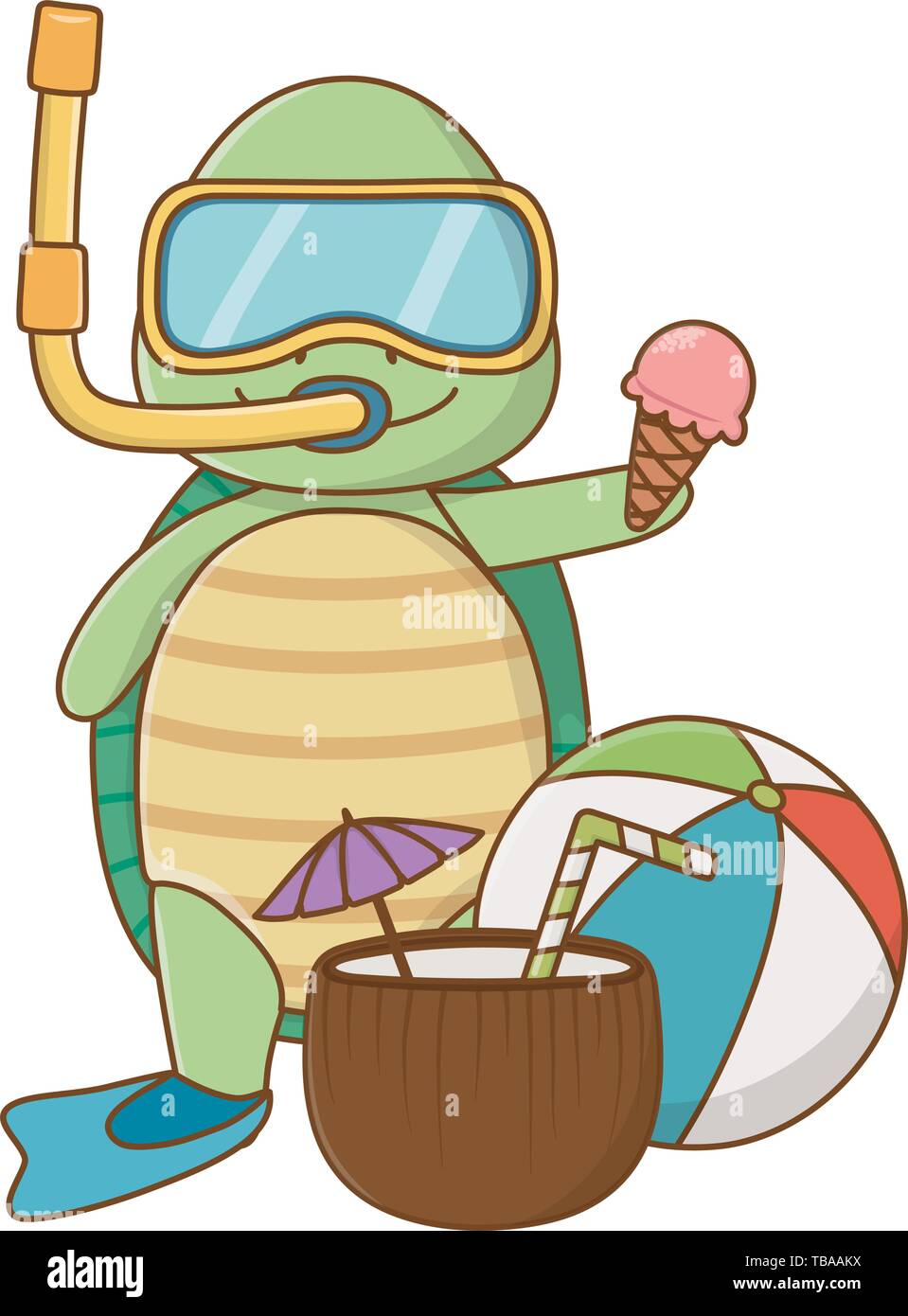 cute animal turtle enjoying summer time vacations holidays cartoon ...