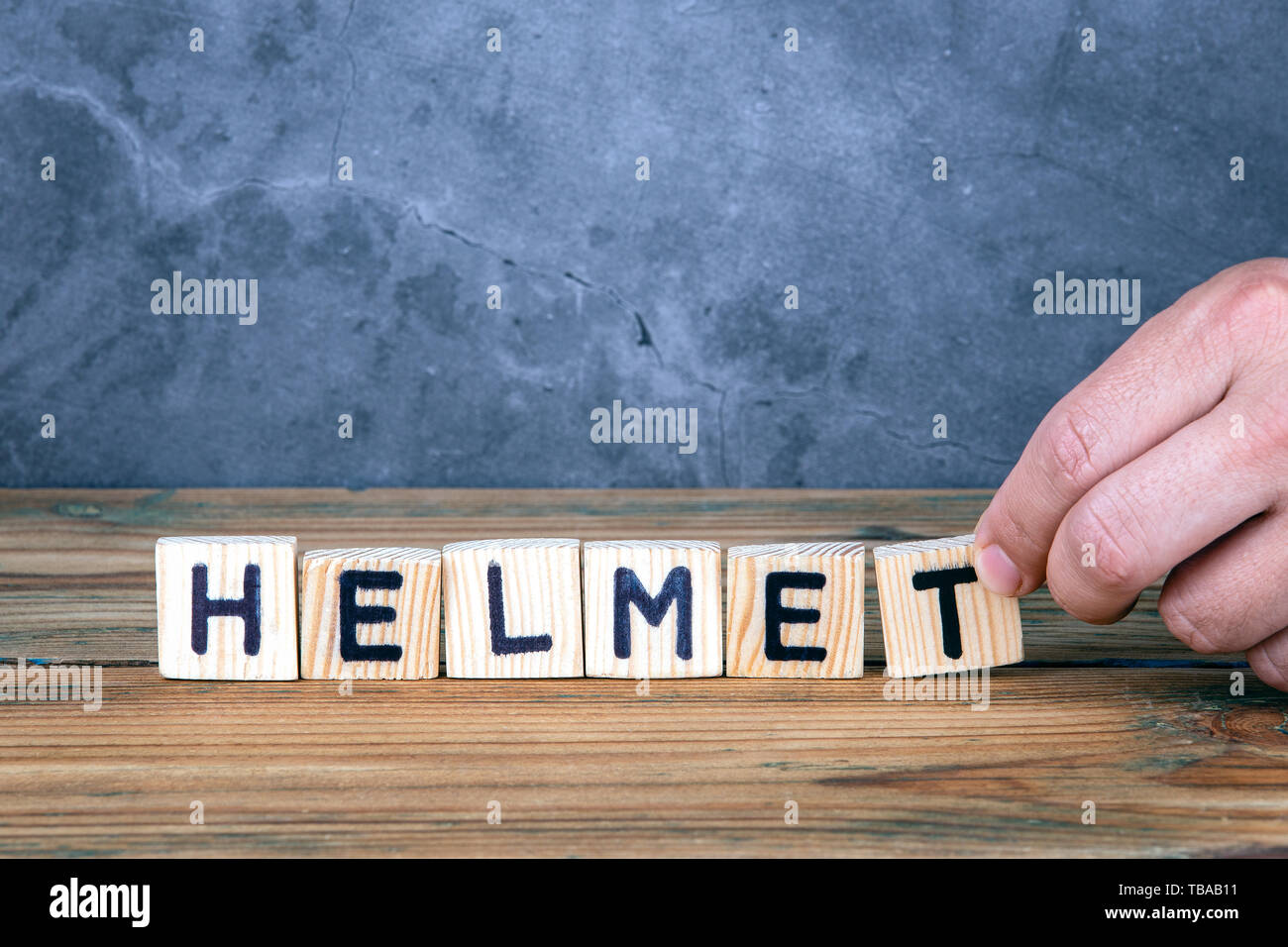 Helmet - word from wooden Stock Photo - Alamy