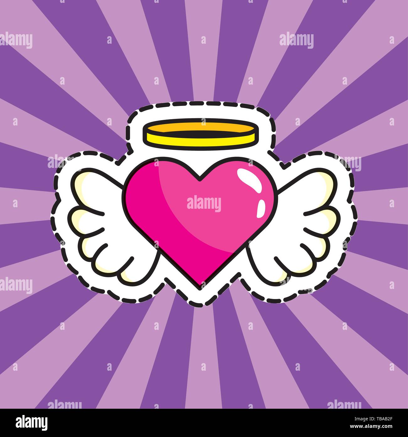 heart with wings sticker over rays background pop art comic cartoon ...