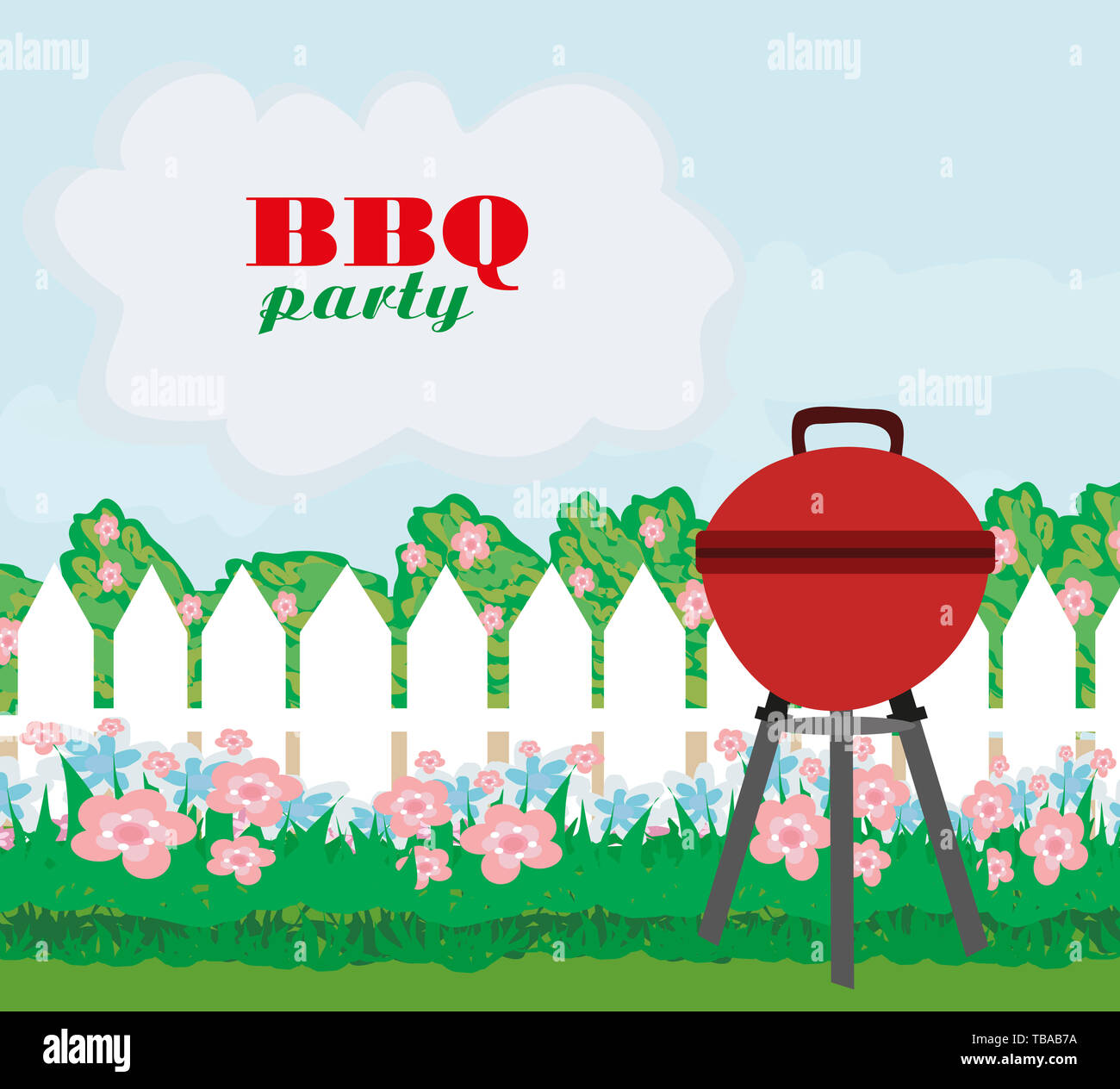 Illustration of backyard barbecue Stock Photo - Alamy
