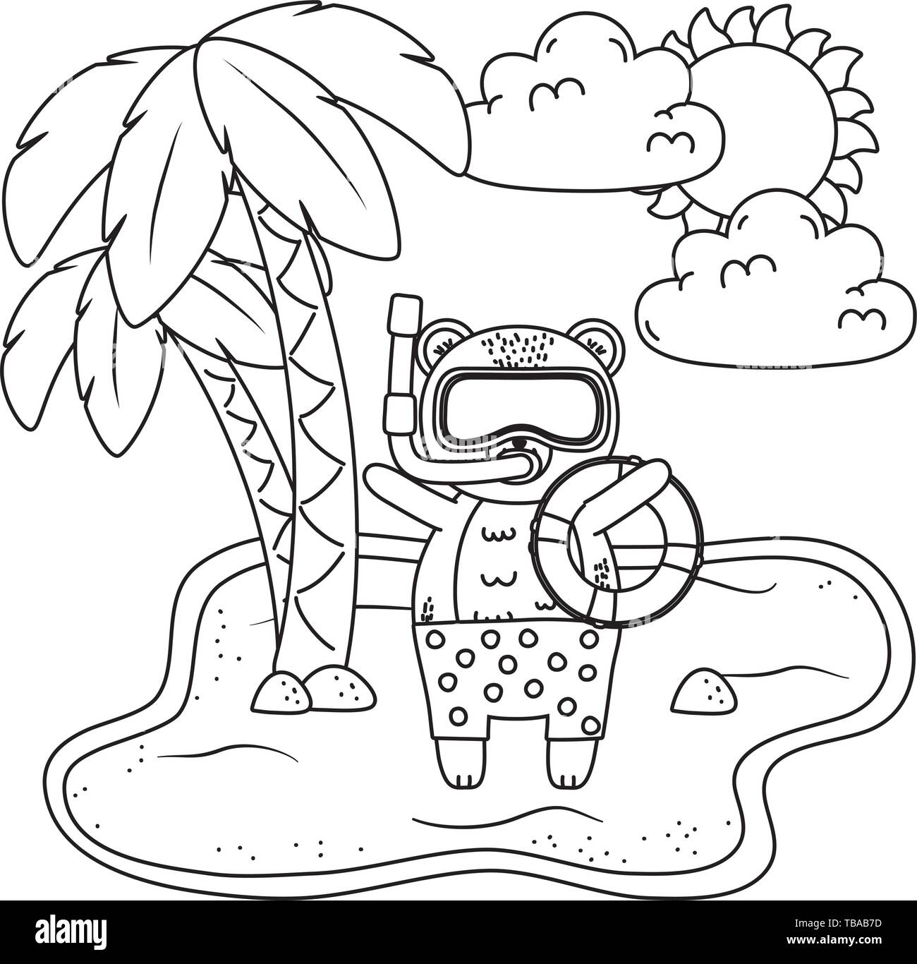 summer vacation relax time cute little happy animal bear wearing ...