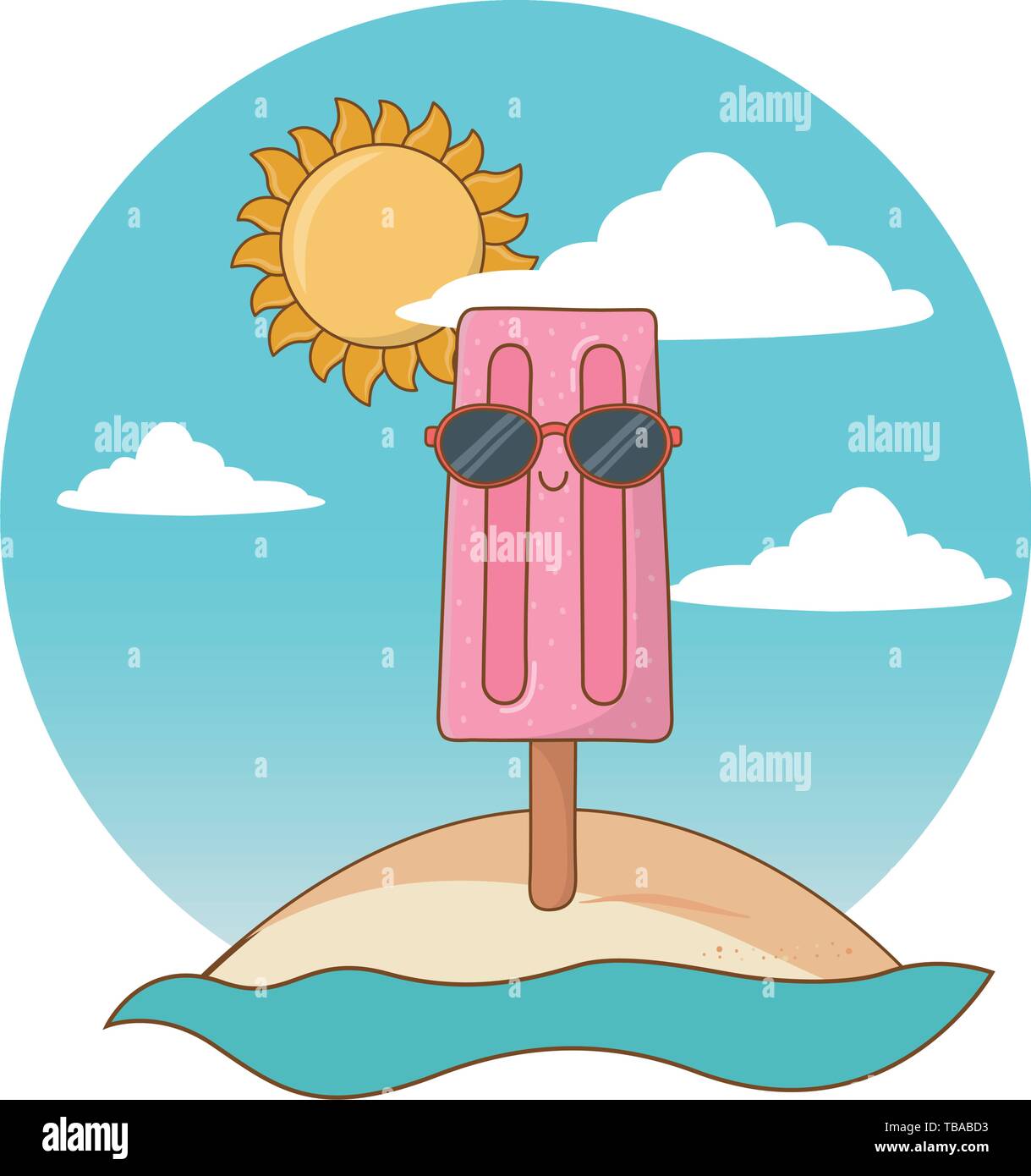 Summer popsicle with sunglasses at beach cute cartoons vector ...