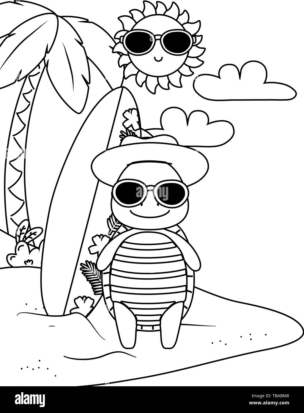 cute animal turtle enjoying summer time vacations holidays cartoon ...