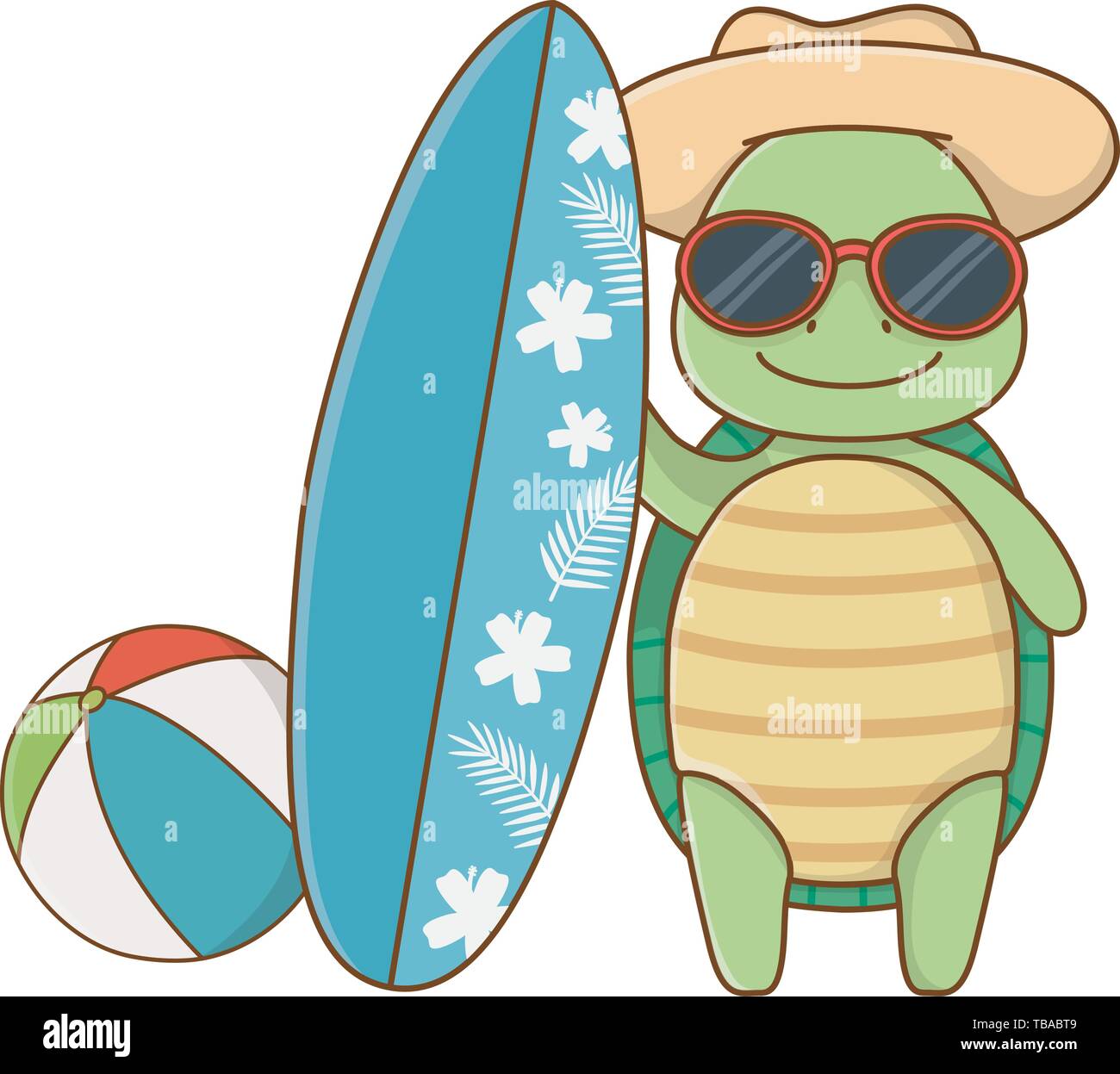 cute animal turtle enjoying summer time vacations holidays cartoon ...