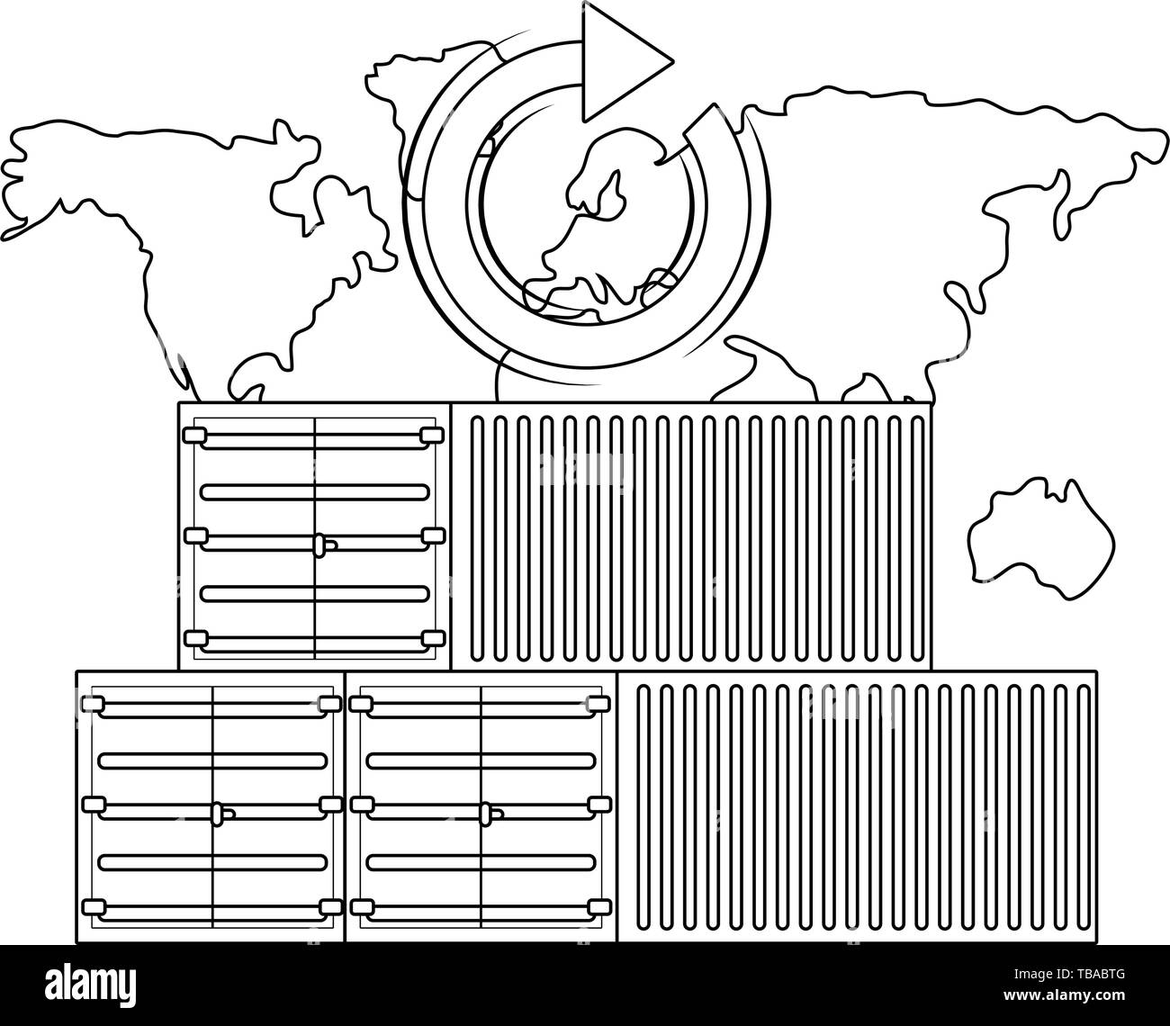 cargo containers and map with return arrow vector illustration graphic ...