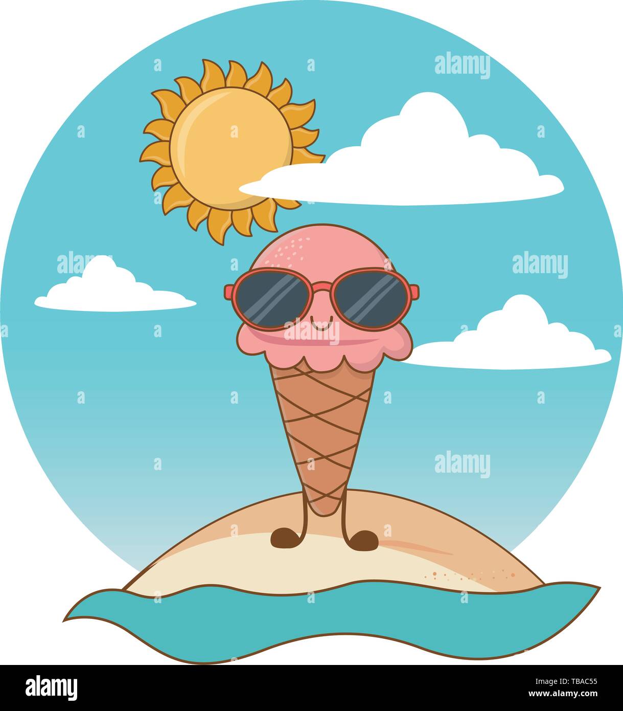 Summer ice cream with sunglasses at beach cute cartoons vector ...