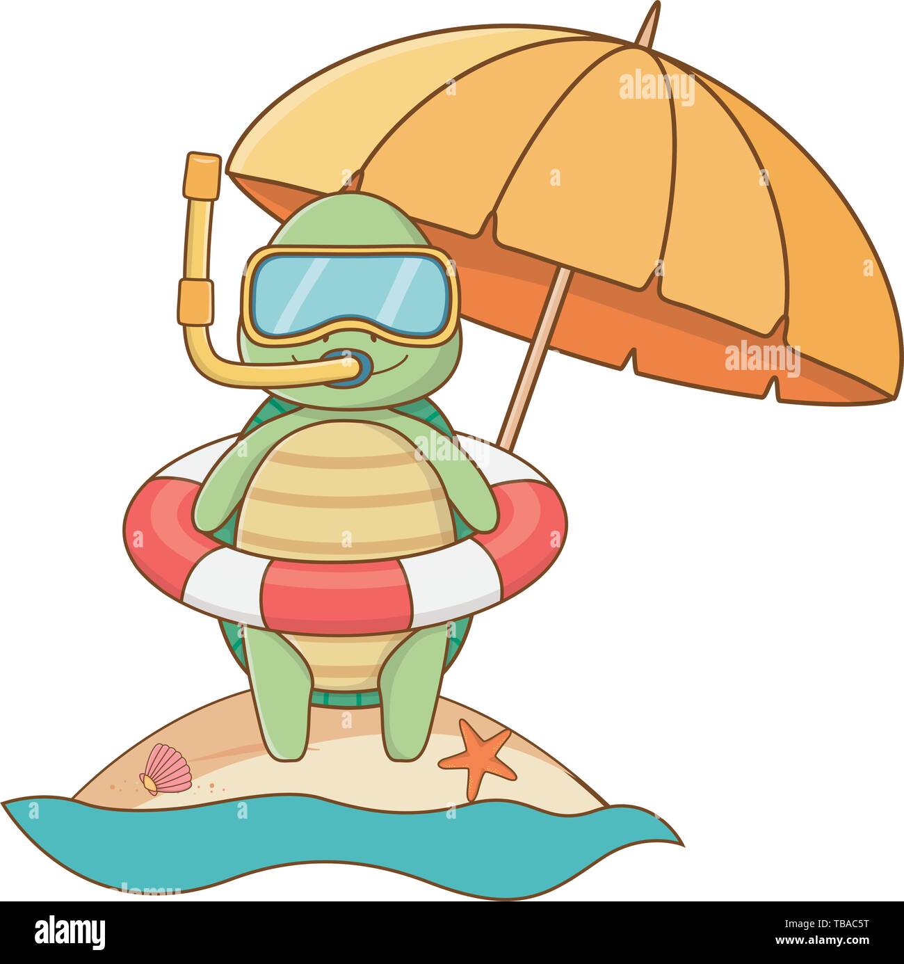 cute animal turtle enjoying summer time vacations holidays cartoon ...