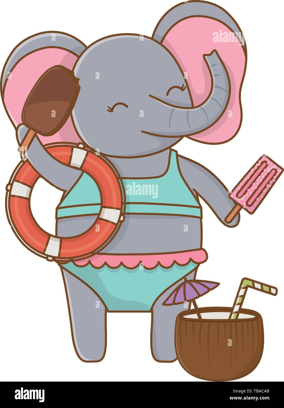 cute animal elephant enjoying summer time vacations holidays cartoon ...