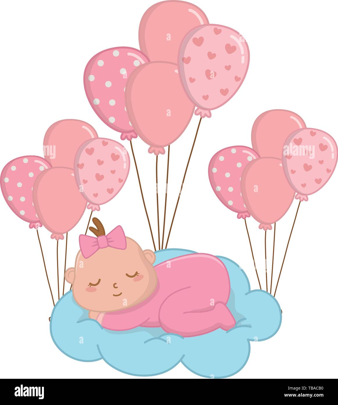 baby sleeping over a cloud hanging from balloons vector illustration ...