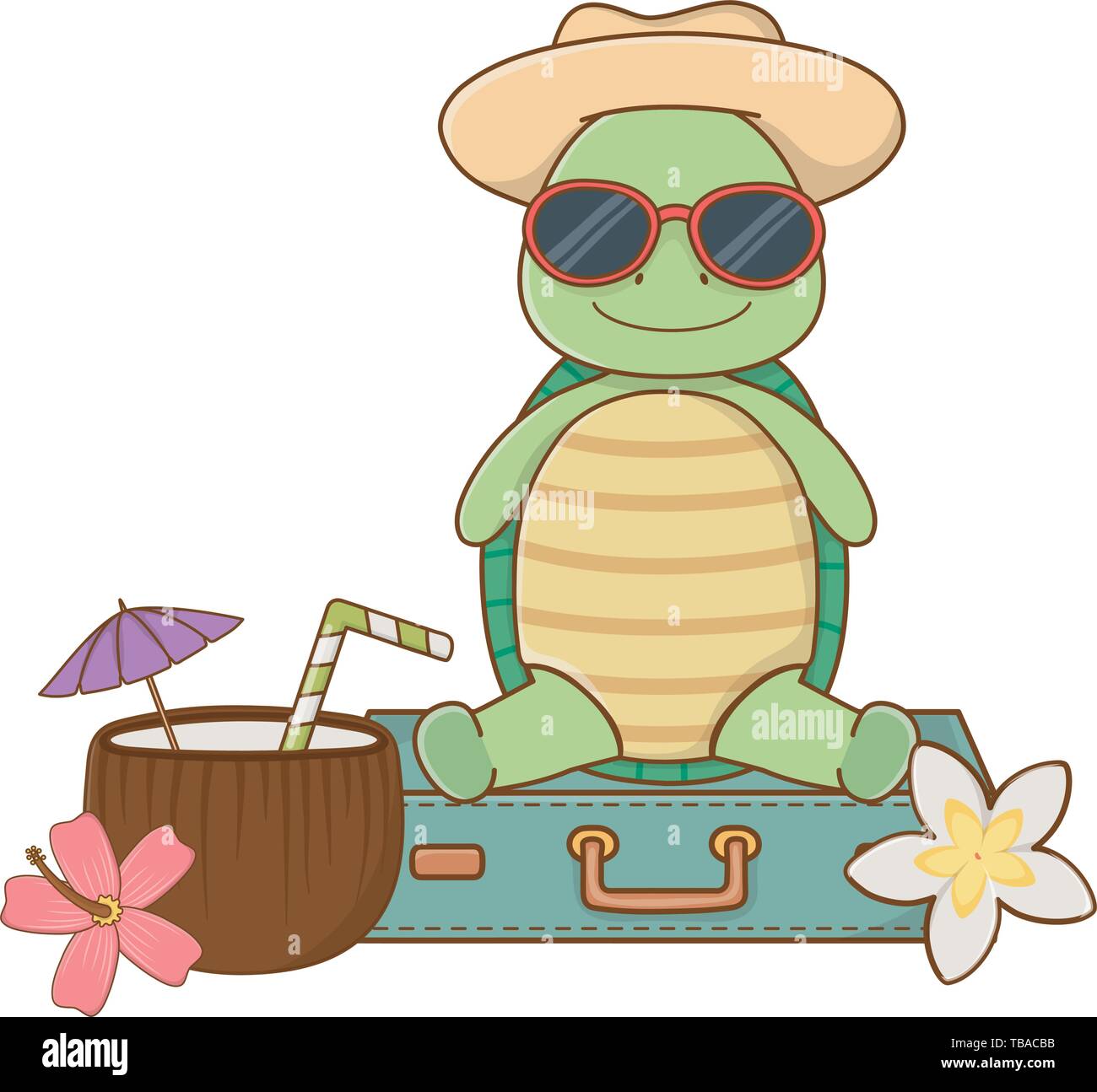 cute animal turtle enjoying summer time vacations holidays cartoon ...