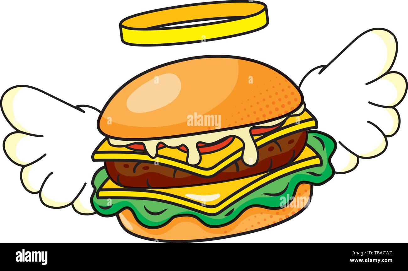 hamburger with wings icon cartoon vector illustration graphic design ...