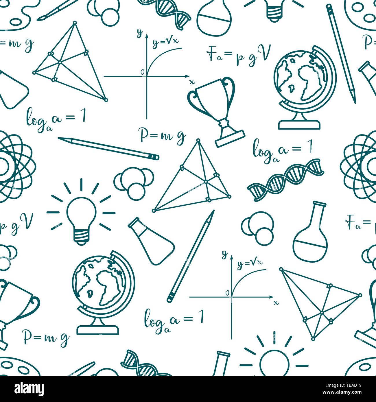 Vector seamless pattern with scientific, education elements: globe ...