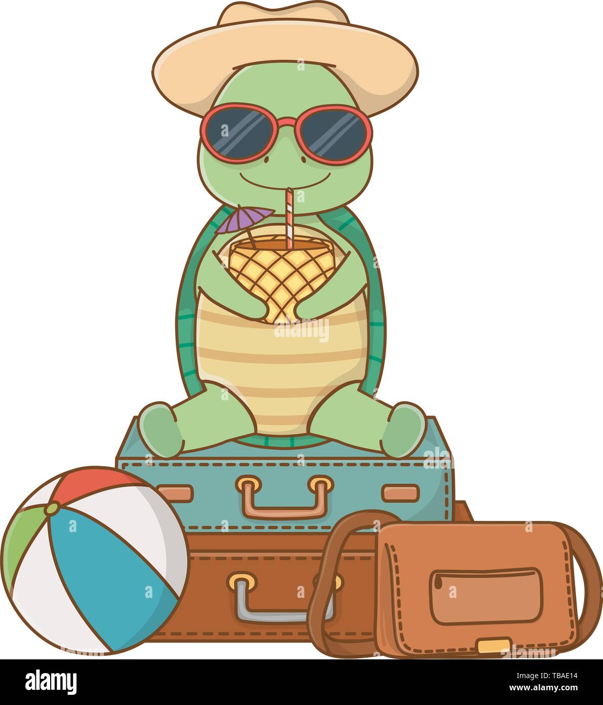 cute animal turtle enjoying summer time vacations holidays cartoon ...