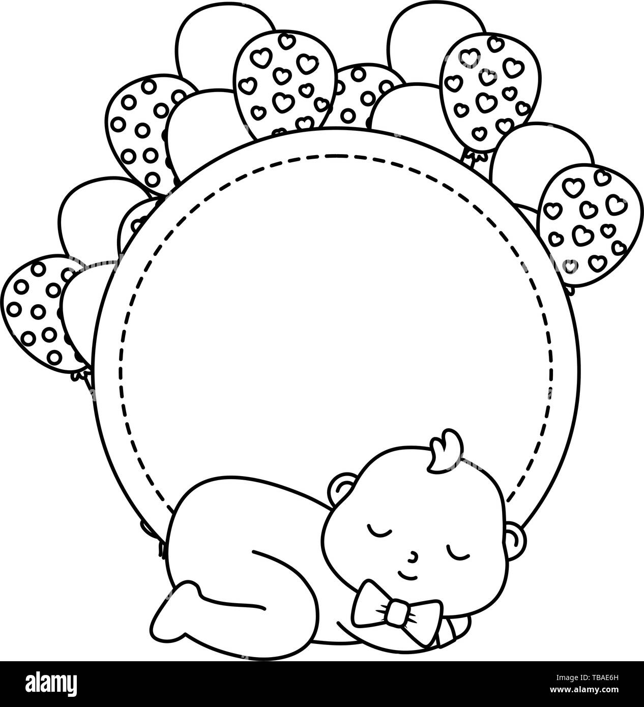 round frame with baby sleeping and with balloons vector illustration ...