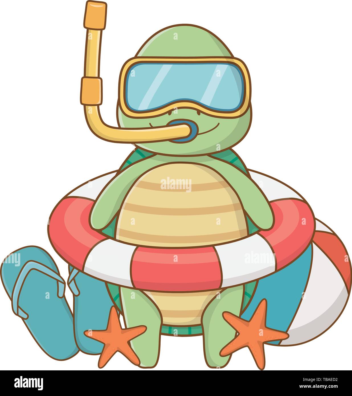 cute animal turtle enjoying summer time vacations holidays cartoon ...