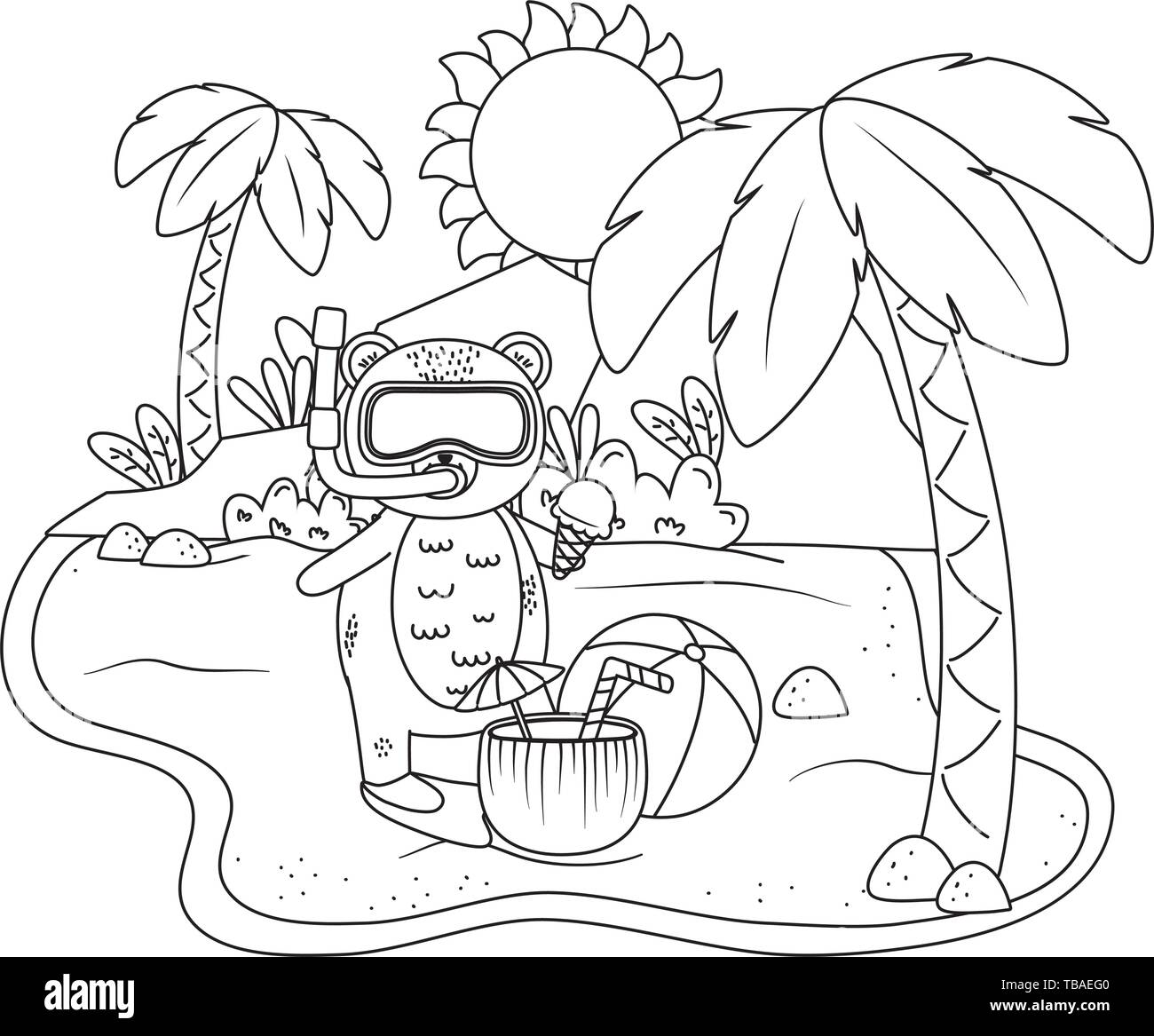summer vacation relax time cute little happy animal bear wearing ...