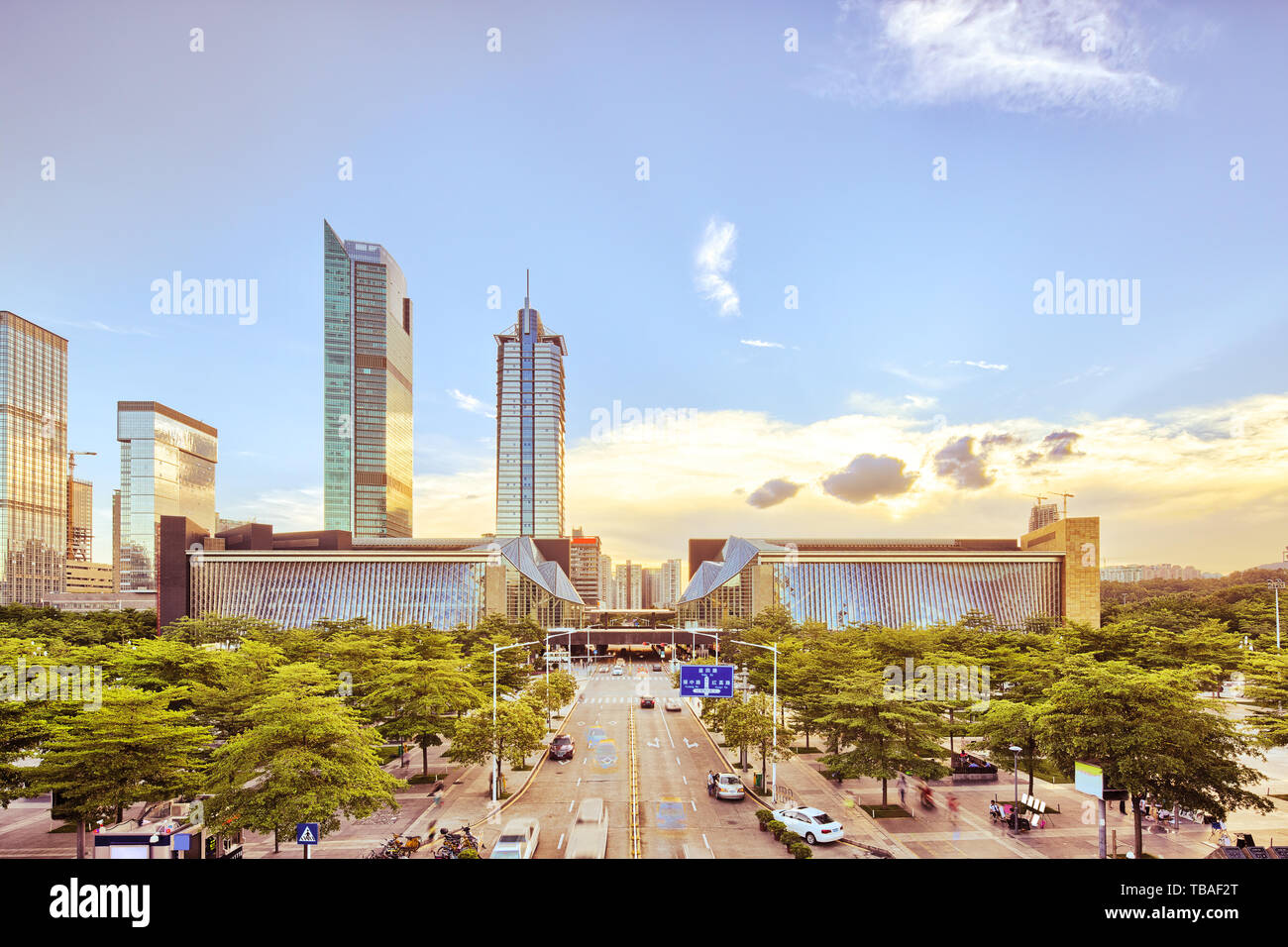 Modern skyline and urban street Stock Photo - Alamy