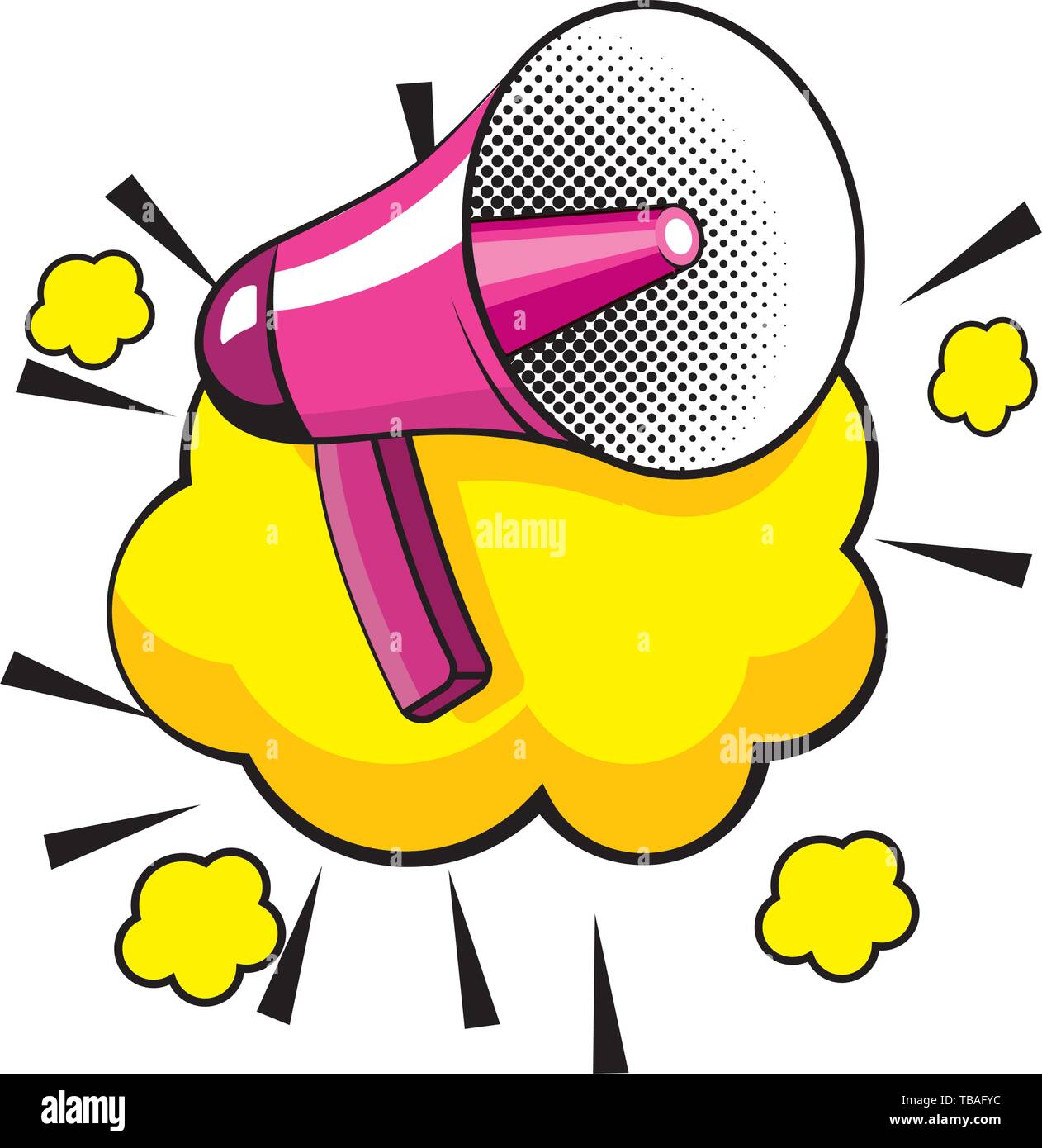 Pop art bullhorn on clouds cartoon vector illustration graphic design ...
