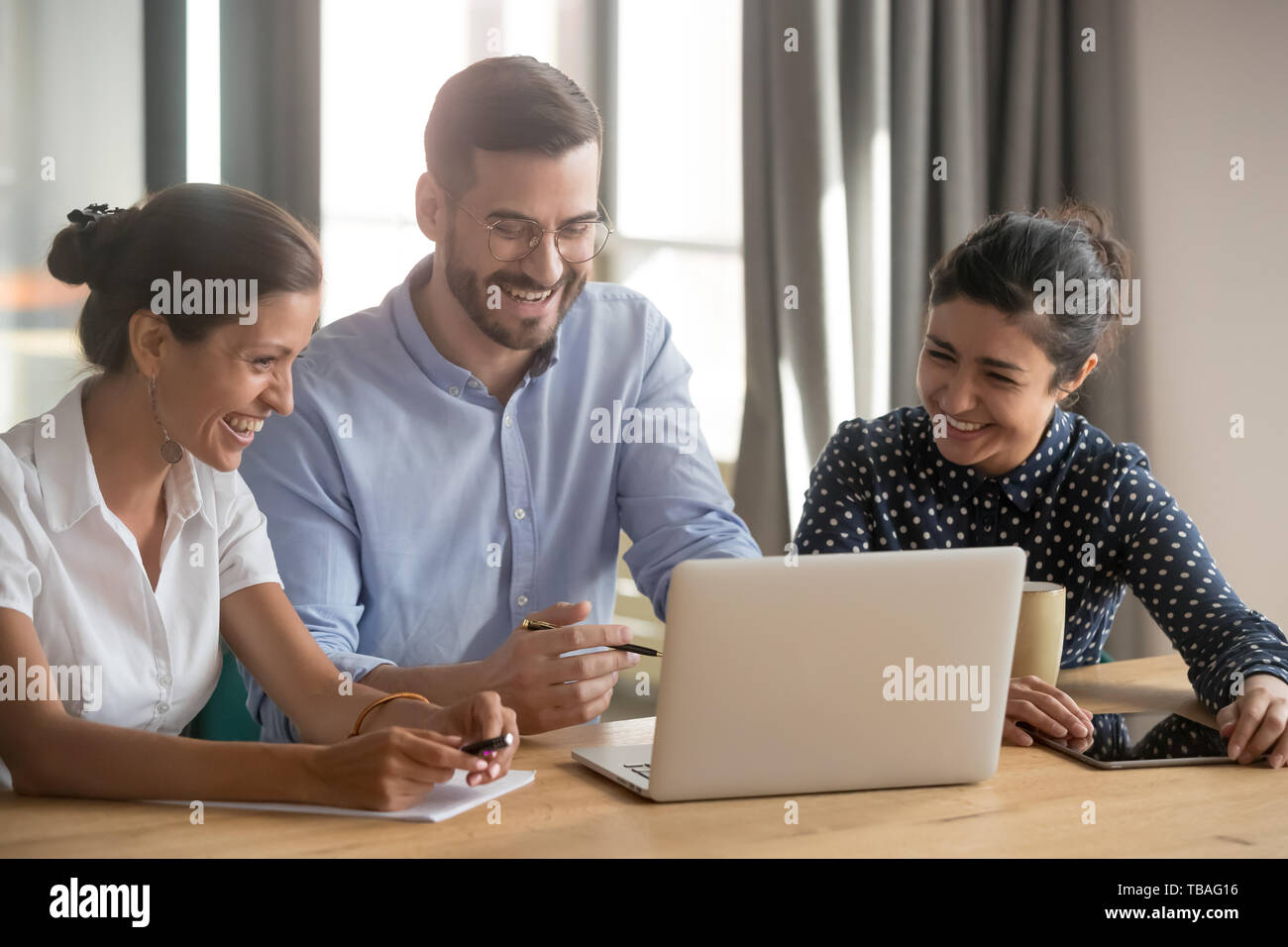 Employees video meeting fun hi-res stock photography and images - Alamy