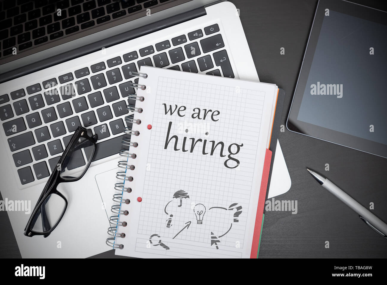 We are hiring text in notepad. Human resources, recruitment concept on ...