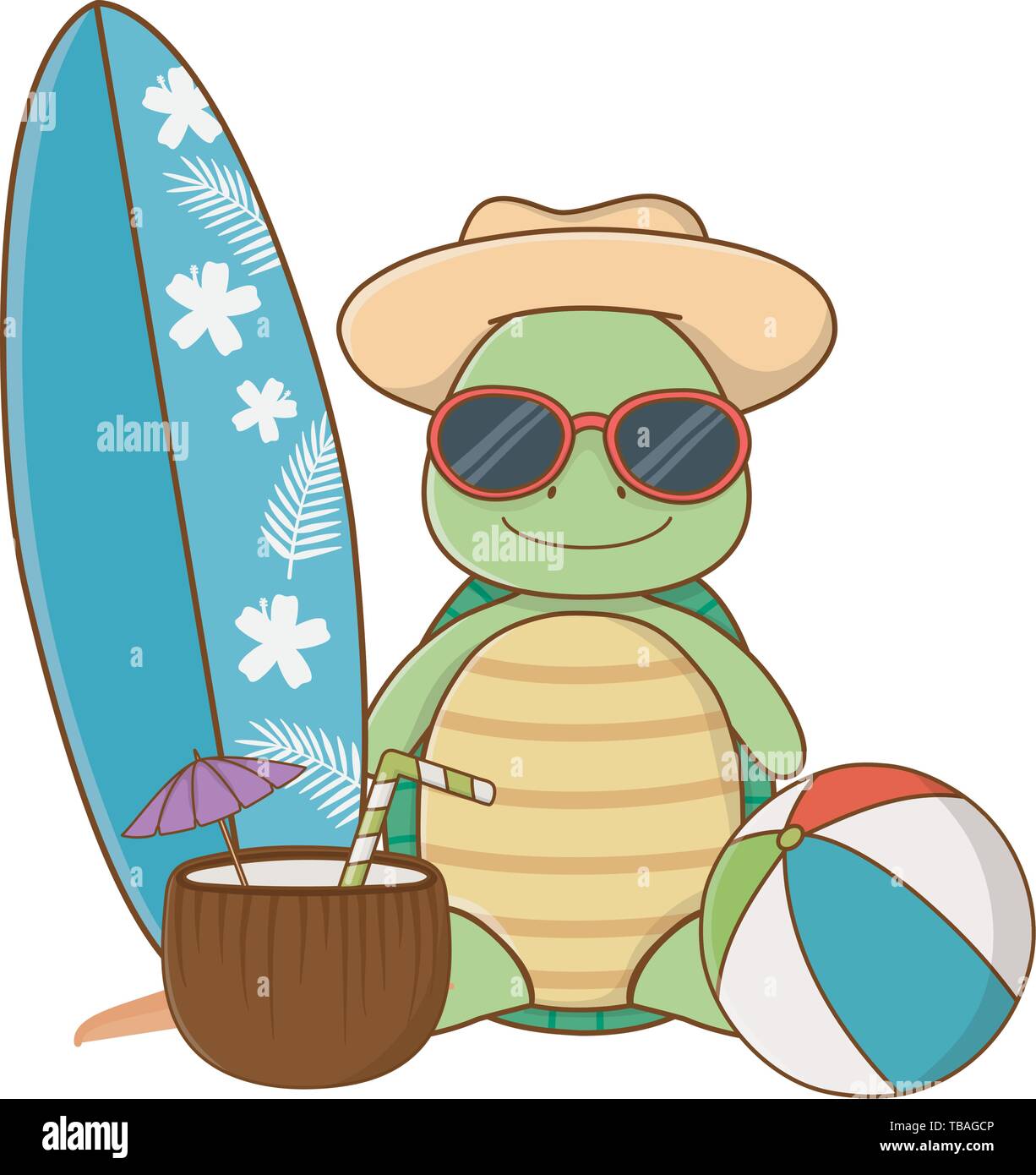 cute animal turtle enjoying summer time vacations holidays cartoon ...