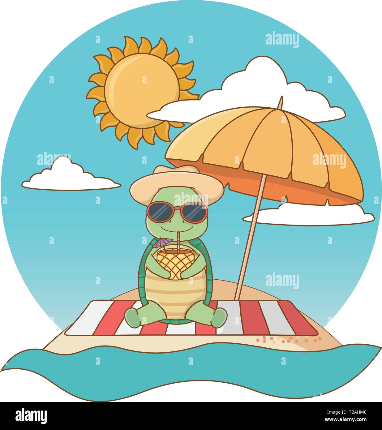 cute animal turtle enjoying summer time vacations holidays cartoon ...