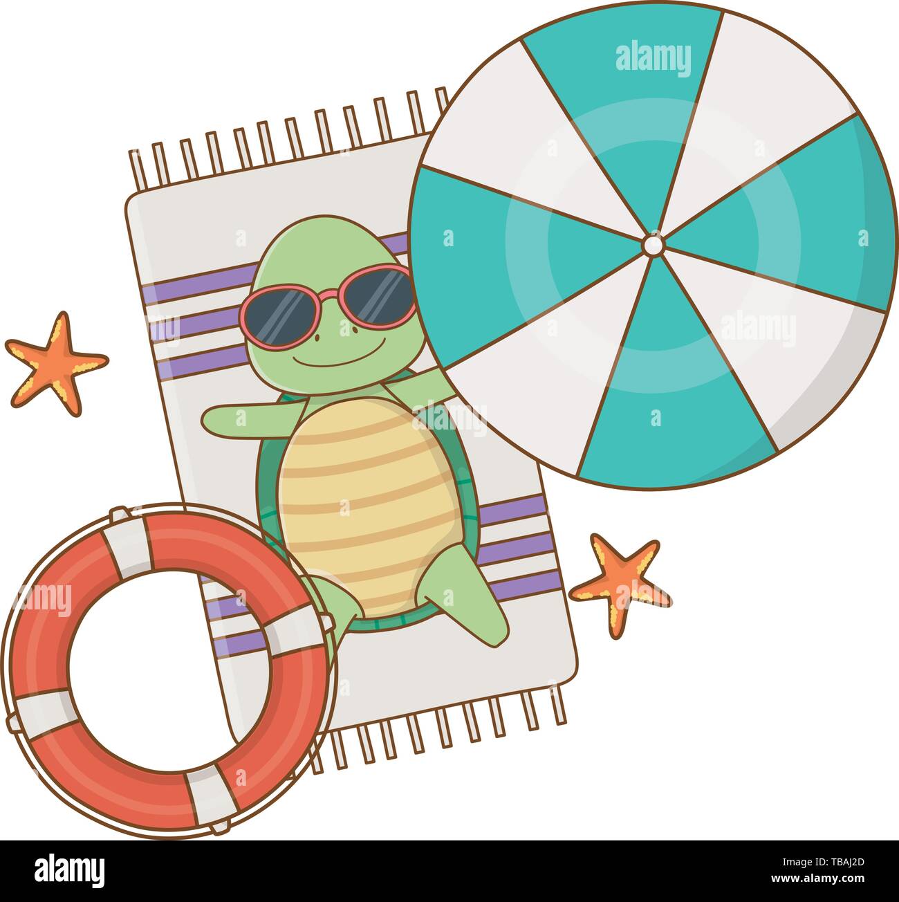 cute animal turtle enjoying summer time vacations holidays cartoon ...